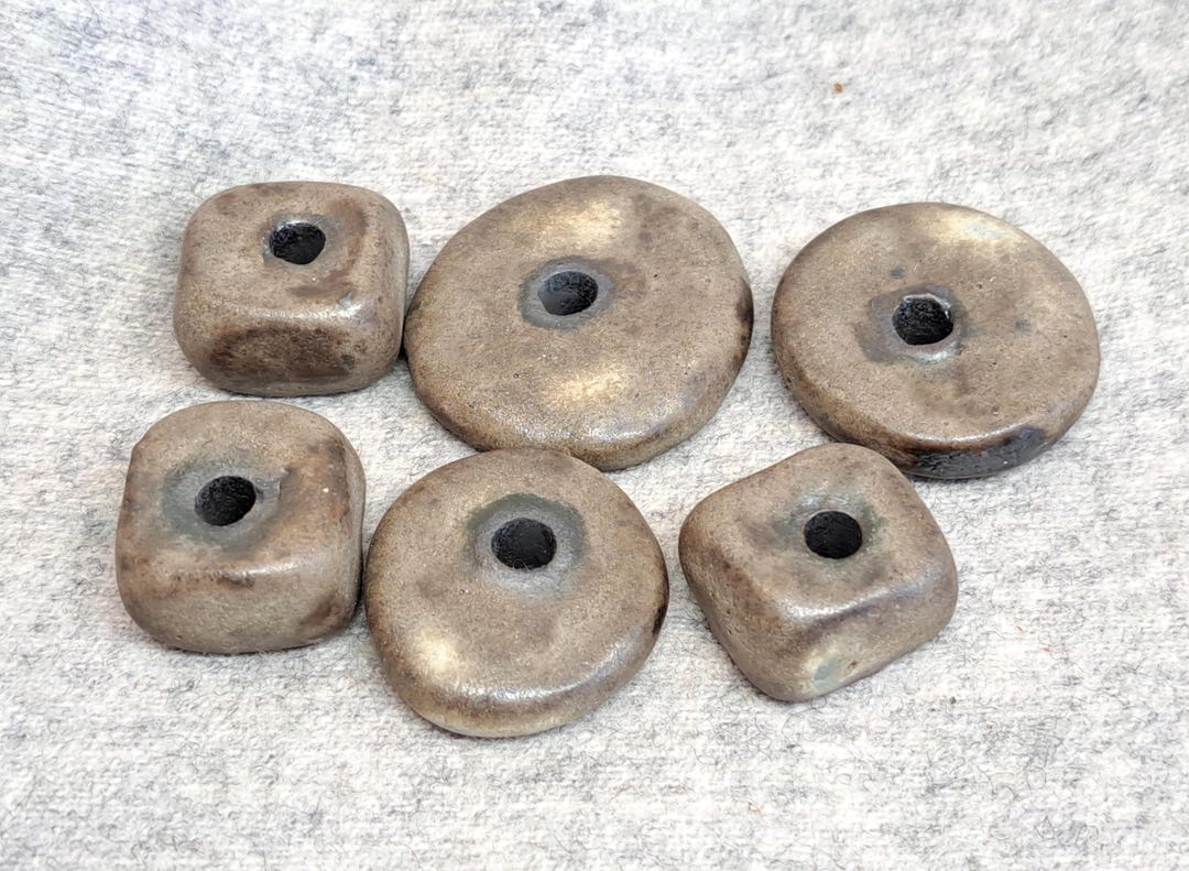 6 Handcrafted Artisan Ceramic Clay Beads in Neutral Tones Assorted ...
