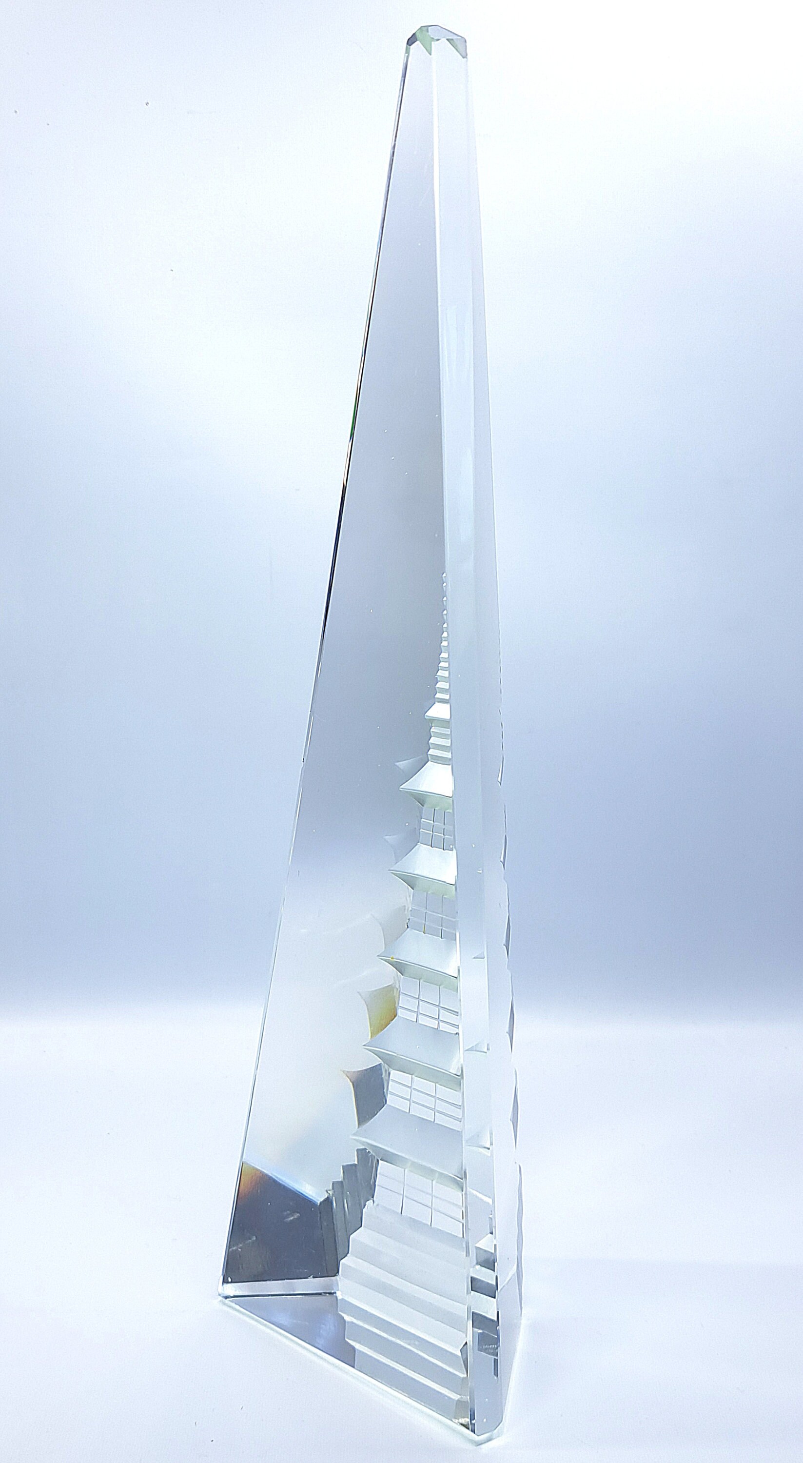 HOYA Japan Reverse Cut Crystal Pyramid Art Glass Obelisk Pagoda ...