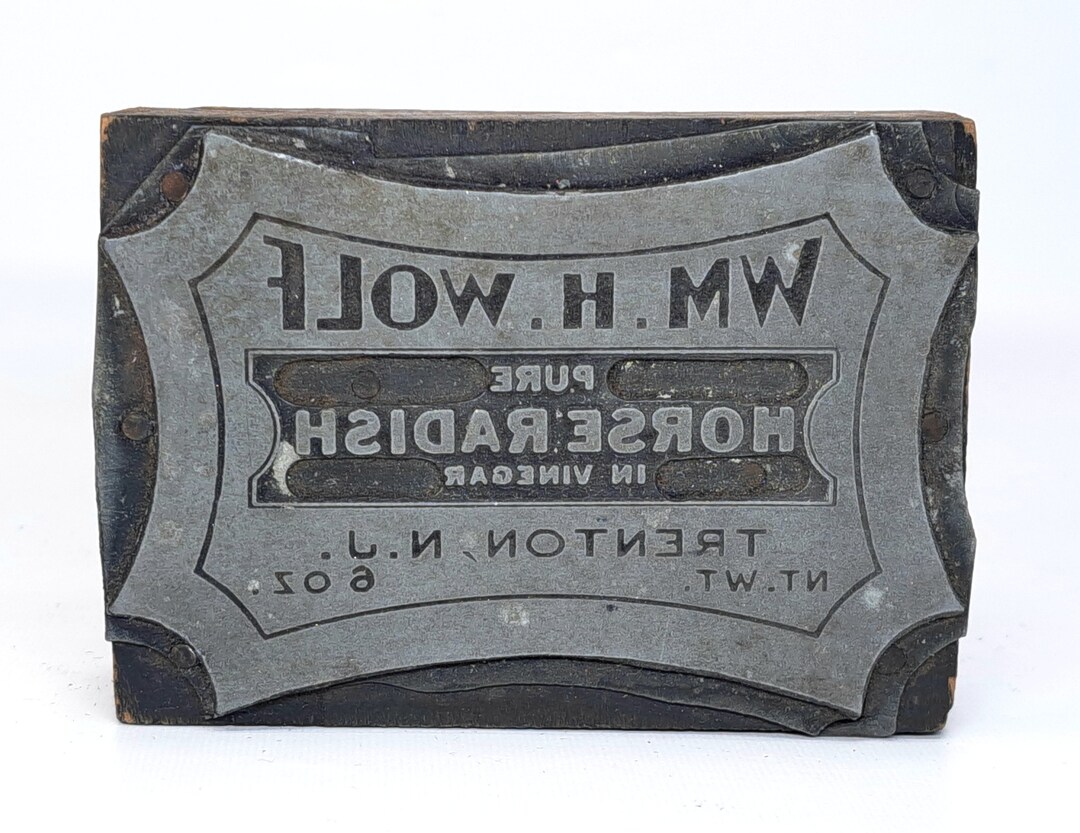 Antique WM H. Wolf Pure Horse Radish Letterpress Block: Trenton NJ ...