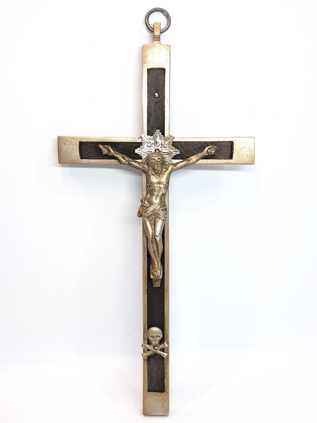 Antique Brass Golgotha Crucifix With Skull & Bones Wood Inlay Made in ...