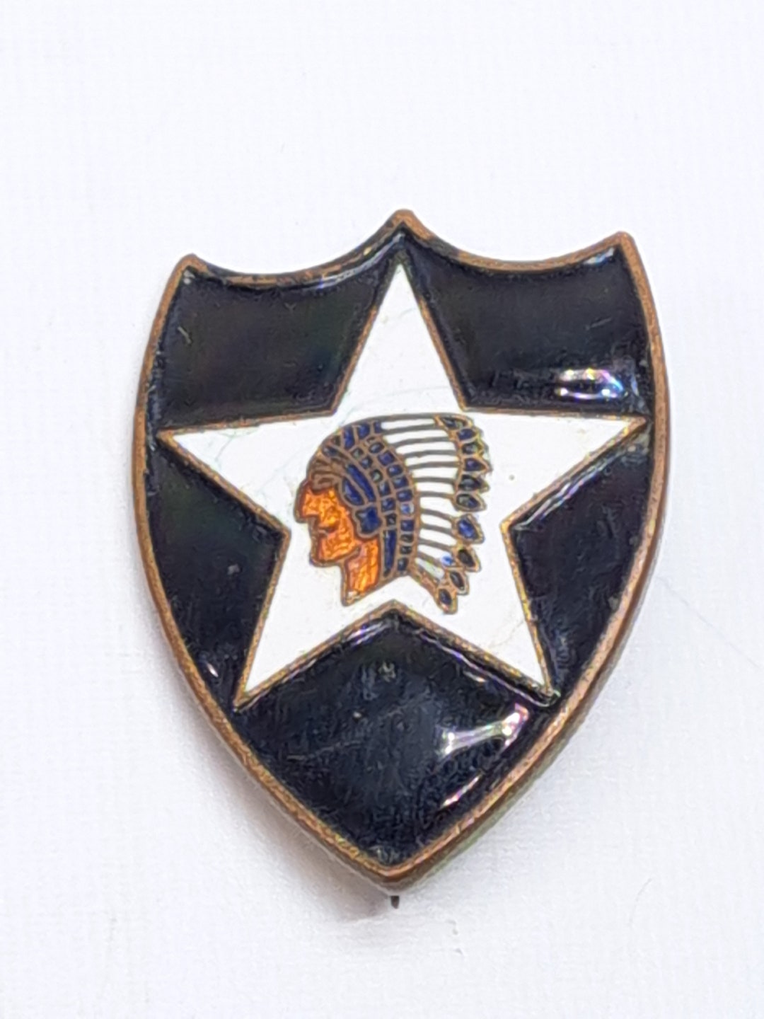Vintage WWII US Army 2nd Infantry Division Military Pin Back Badge Star ...