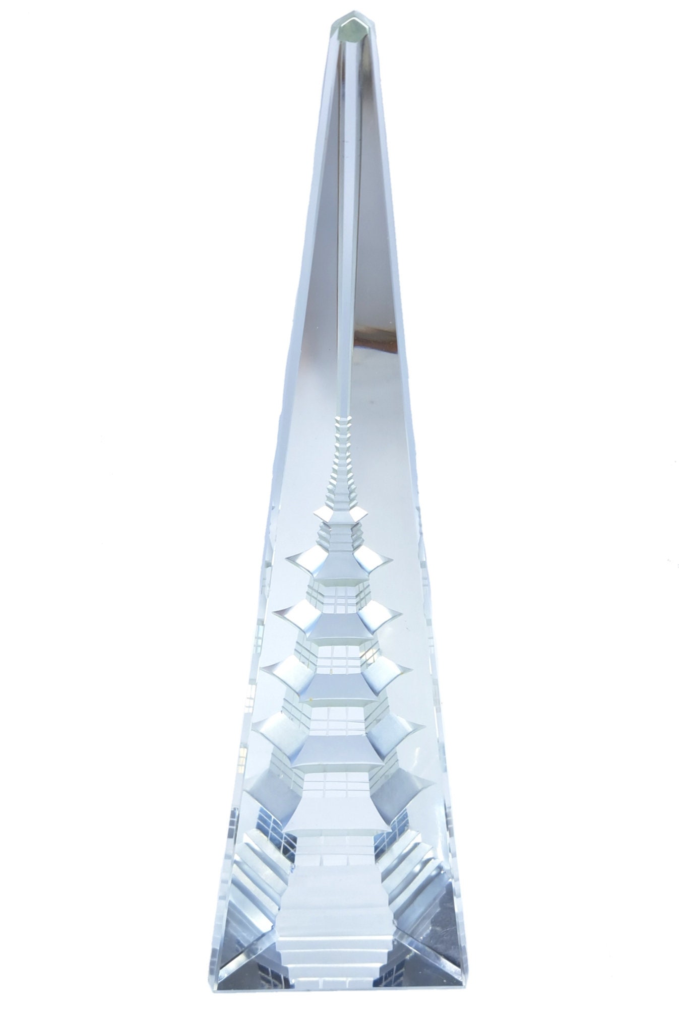 HOYA Japan Reverse Cut Crystal Pyramid Art Glass Obelisk Pagoda ...