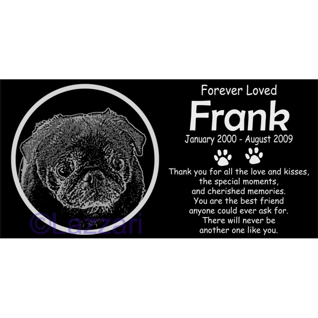 Personalized Black Pug Dog Pet Memorial 12x6 Inch Engraved Granite ...