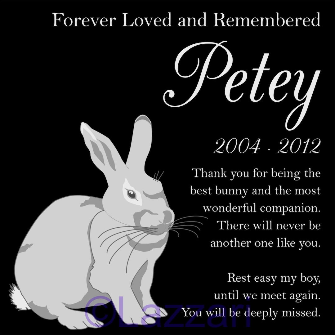 Personalized Rabbit Bunny Granite Pet Memorial 12x12 Custom Engraved ...