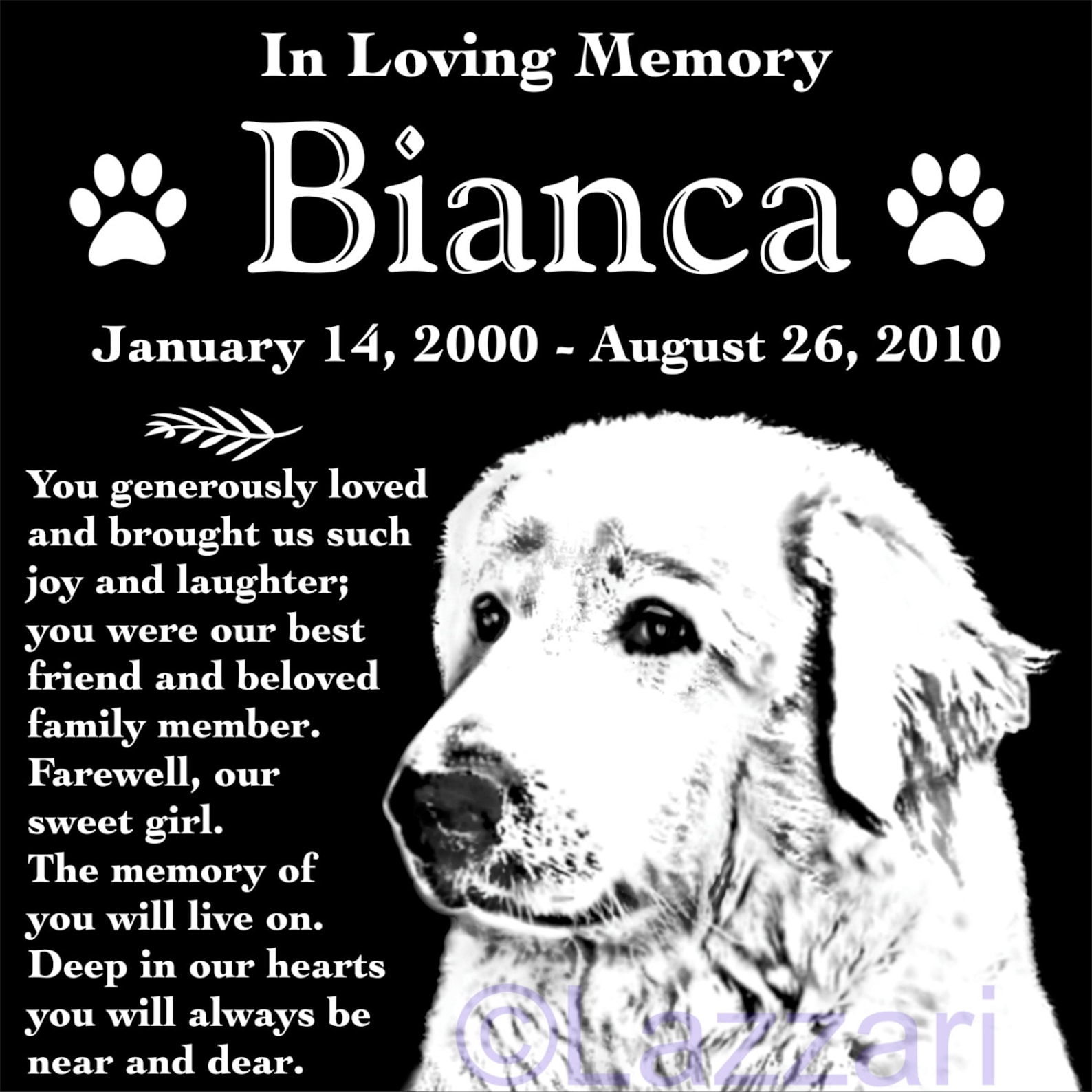 Personalized Great Pyrenees Dog Pet Memorial 12x12 Engraved Granite ...