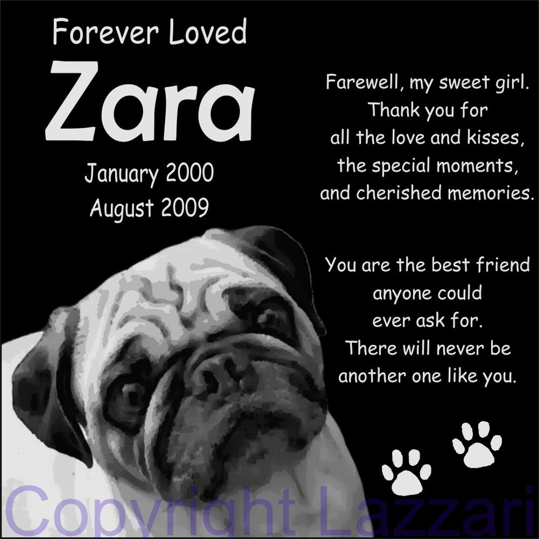 Personalized Pug Dog Granite Pet Memorial 12x12 Inch Engraved Grave ...