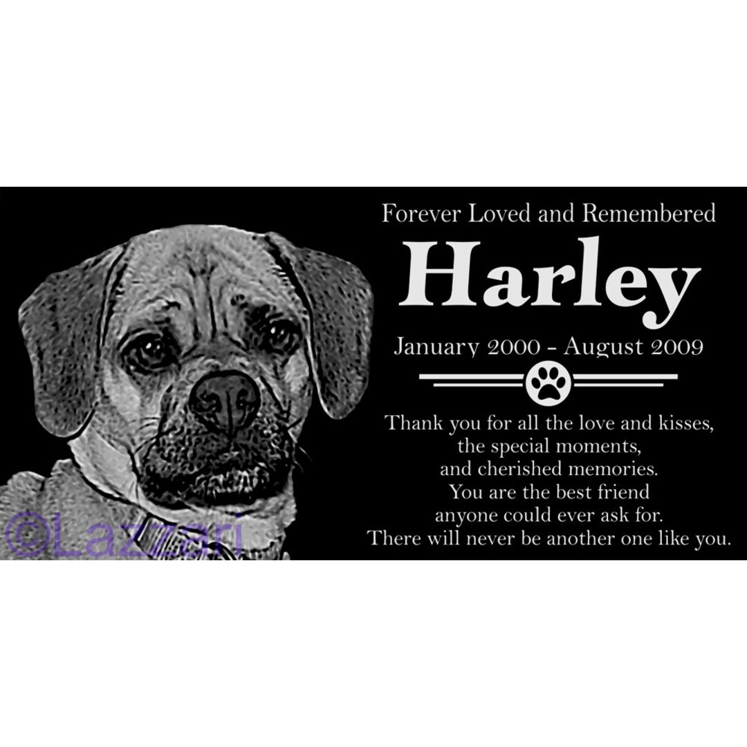 Personalized Puggle Dog Pet Memorial 12x6 Inch Engraved Granite Grave ...