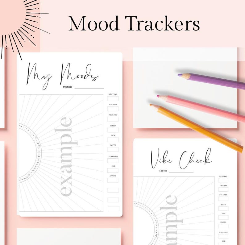 Printable Mood Tracker Templates: Circular & Sunburst Designs (PDF ...