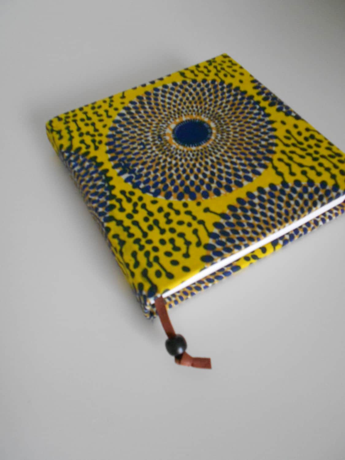 Square Handcrafted Fabric Notebook With Leather & Wooden Bead Detail ...