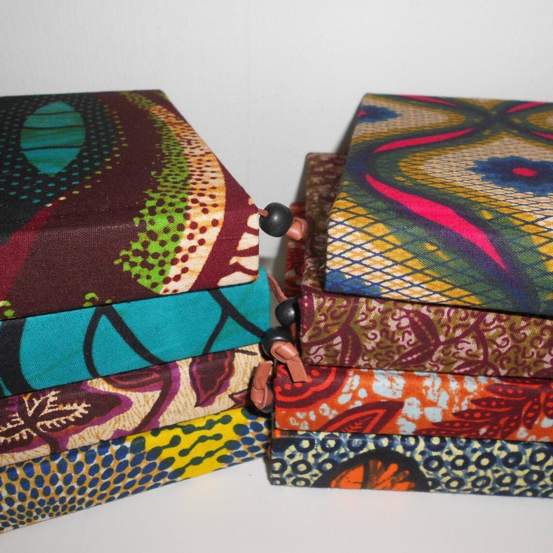 Square Handcrafted Fabric Notebook With Leather & Wooden Bead Detail ...