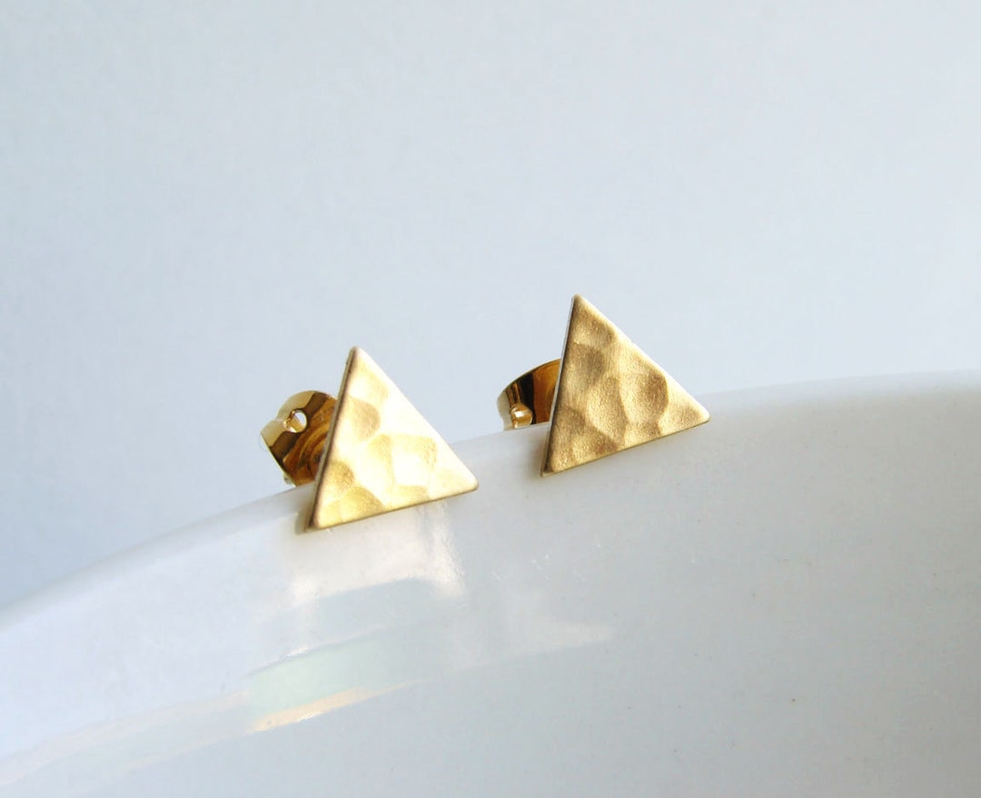 Teeny Tiny Gold Triangle Earrings. Hammered Brass Triangle - Etsy
