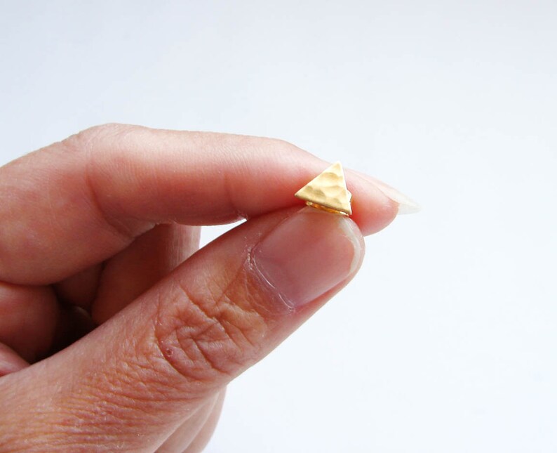 Teeny Tiny Gold Triangle Earrings. Hammered Brass Triangle | Etsy