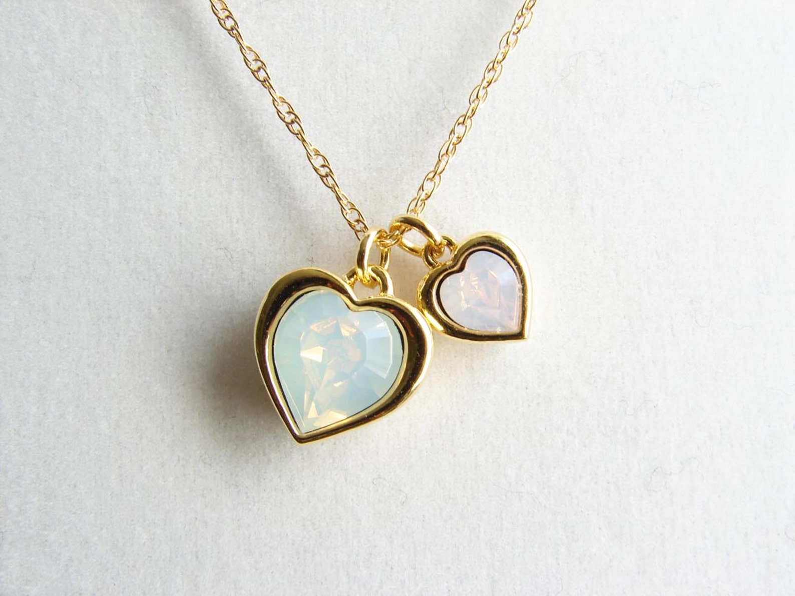 Twin Opal Heart Necklace White Opal and Rose Opal Heart | Etsy
