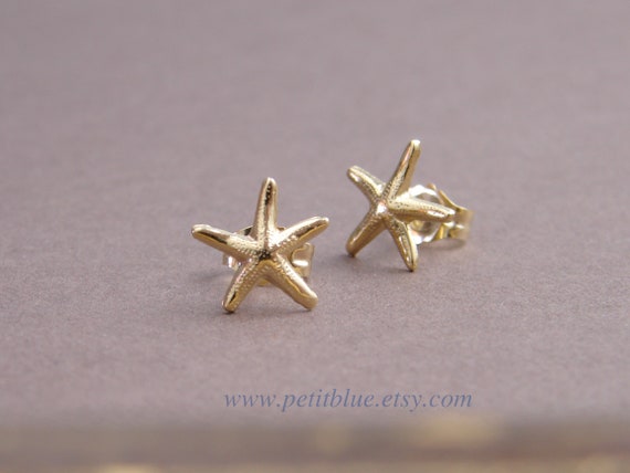 14K Solid Gold Teeny Tiny Starfish Earrings Nautical Jewelry - Etsy