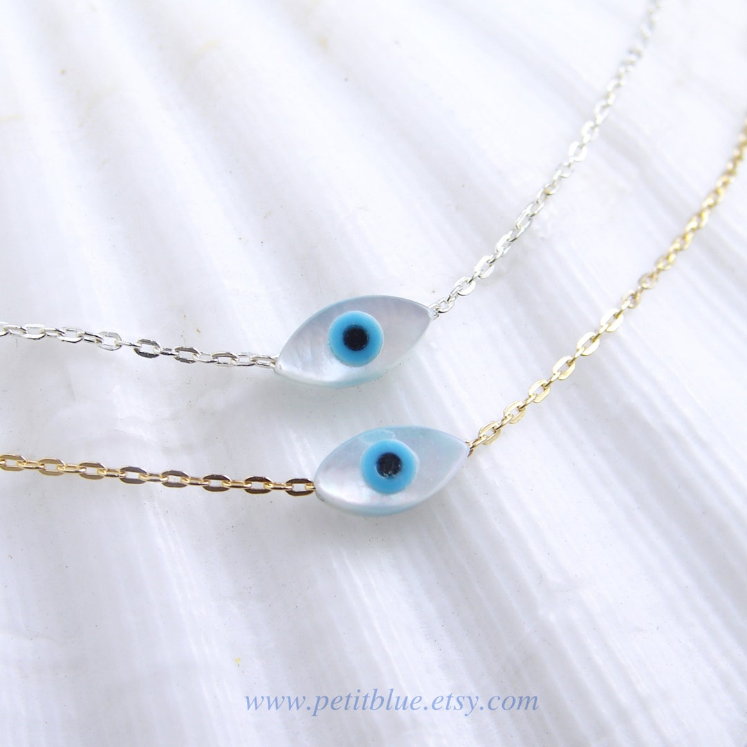 Teeny Tiny MOP Evil Eye Necklace ~ Dainty Necklace ~ 14K GF or Silver ...