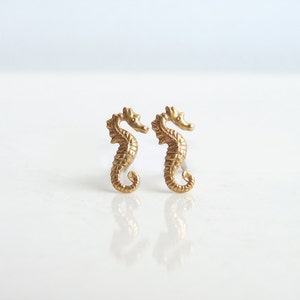 Teeny Tiny Seahorse Earrings. Brass Seahorse Stud Earrings. Nautical Jewelry. Bridesmaid Gift ...