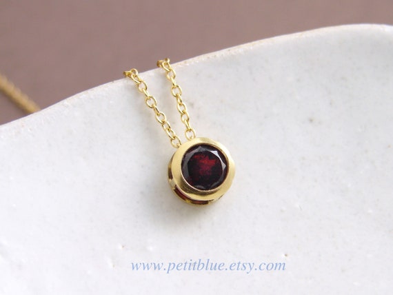 January Birthday Natural Garnet Necklace AAA Genuine Mozambique Garnet Delicate Solitaire Necklace Birthstone Jewelry Etsy
