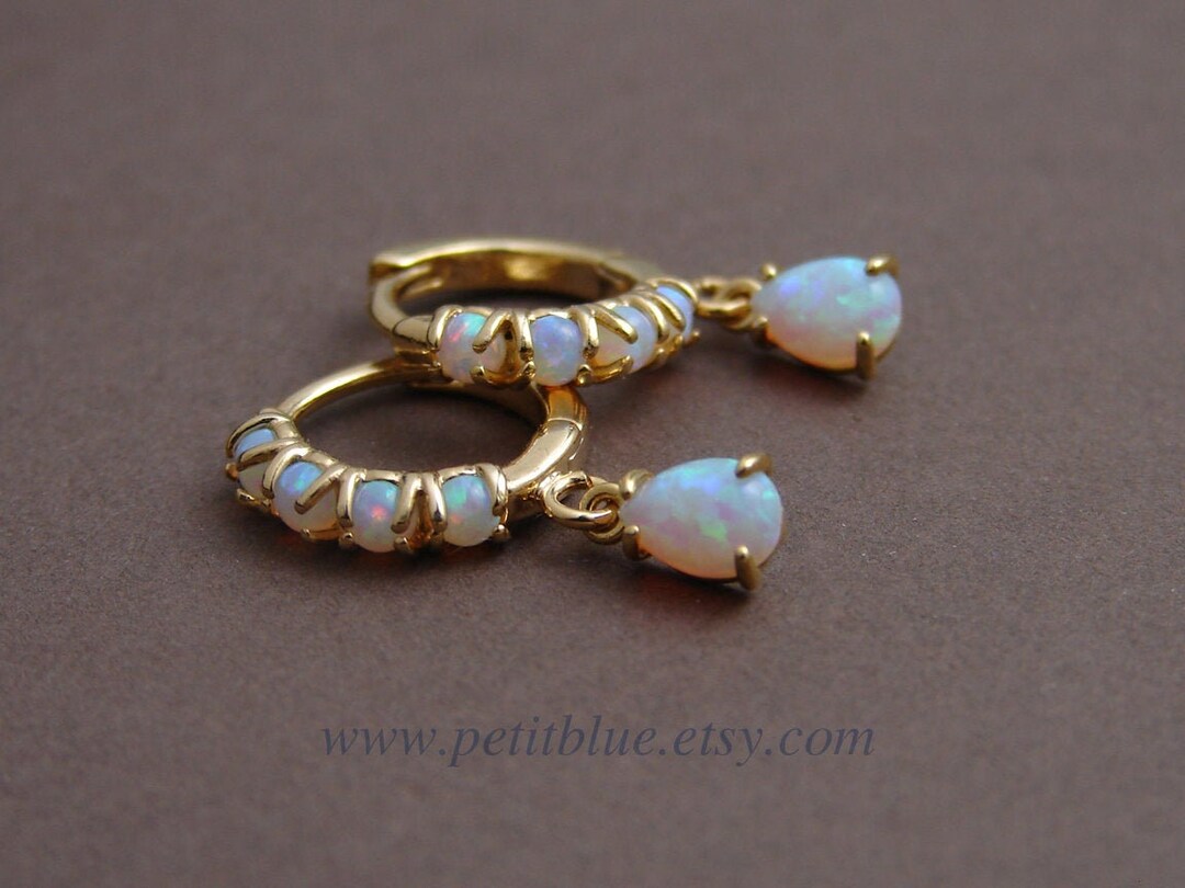 Opal Huggie Earrings ~ Tiny Opal Hoop Earrings ~ Dainty Opal Earrings ...