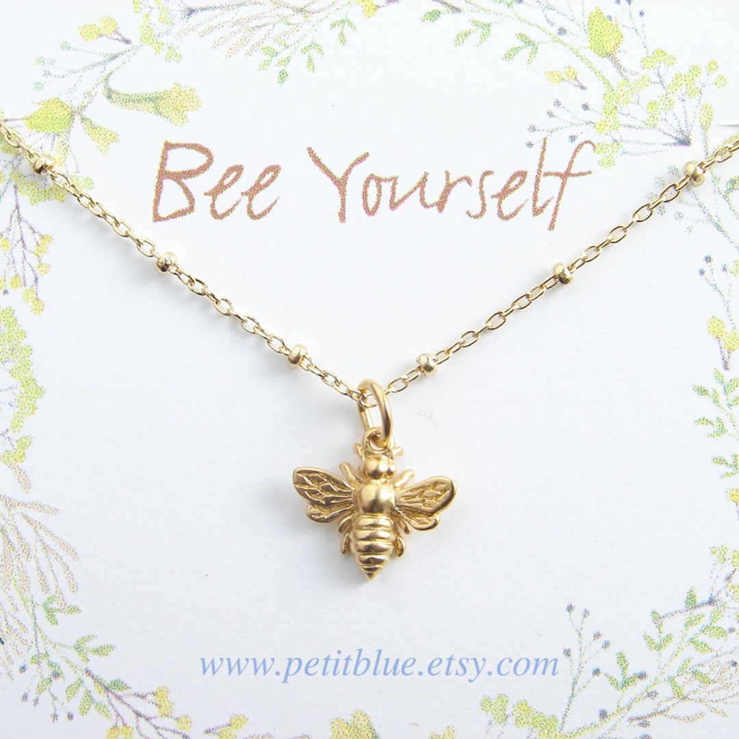 Gold Bee Necklace Bee Yourself 24K GP Honey Bee Matte Gold Bumble Bee ...