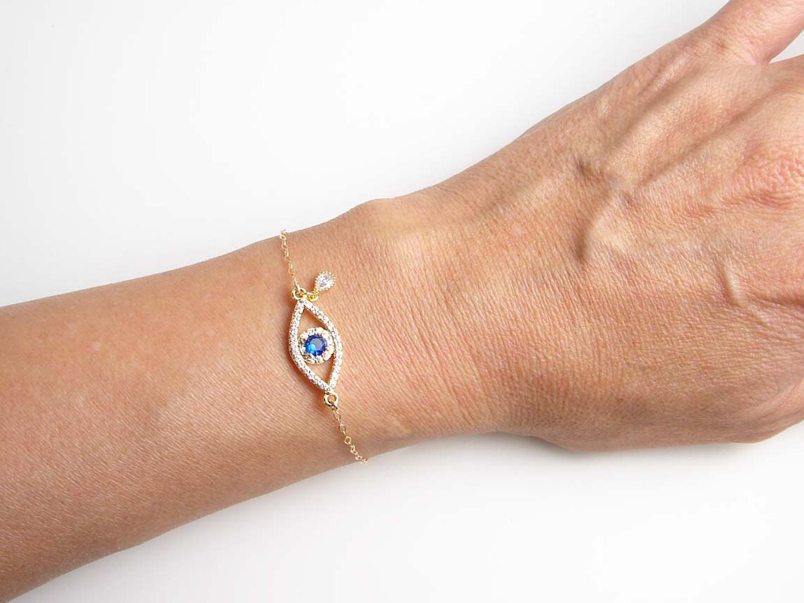 Evil Eye Necklace. Teardrop Evil Eye. Cubic Zirconia Blue Eye | Etsy