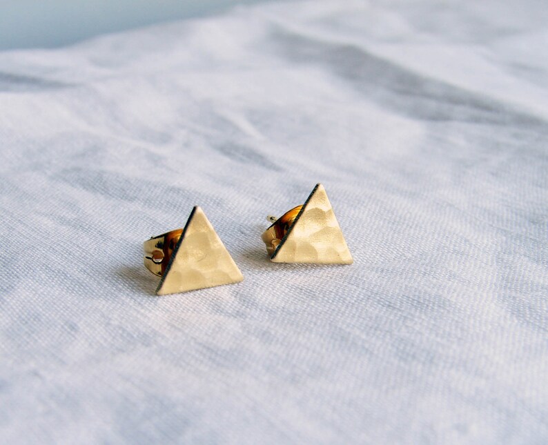 Teeny Tiny Gold Triangle Earrings. Hammered Brass Triangle | Etsy