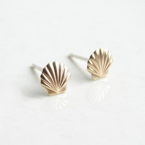 Teeny Tiny Gold Seashell Earrings. Small Scallop Shell. Beach Fashion ...