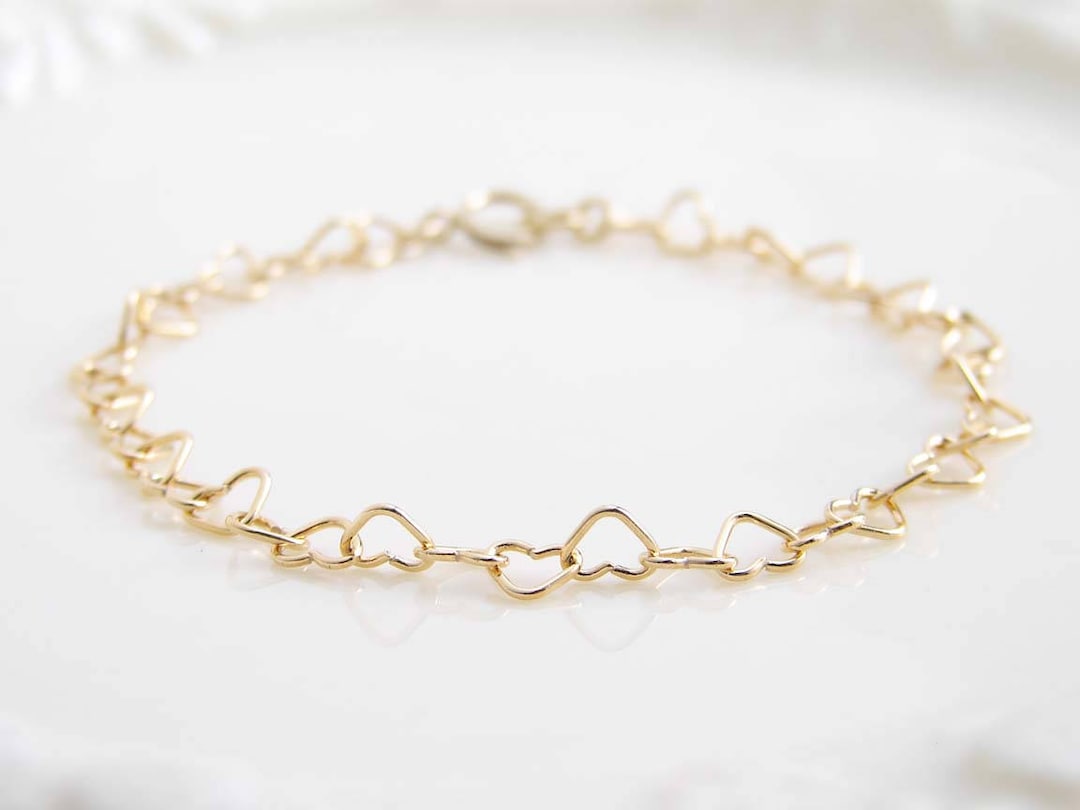 Heart Chain Bracelet ~ Adjustable Heart Link Bracelet ~ Dainty Heart ...