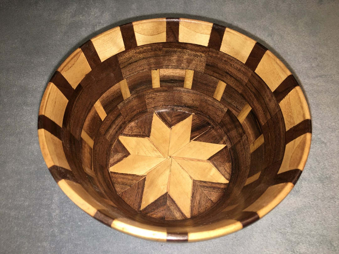 Segmented Wooden Bowl /lathe Turned Handcrafted / Maple & Walnut / Pot ...