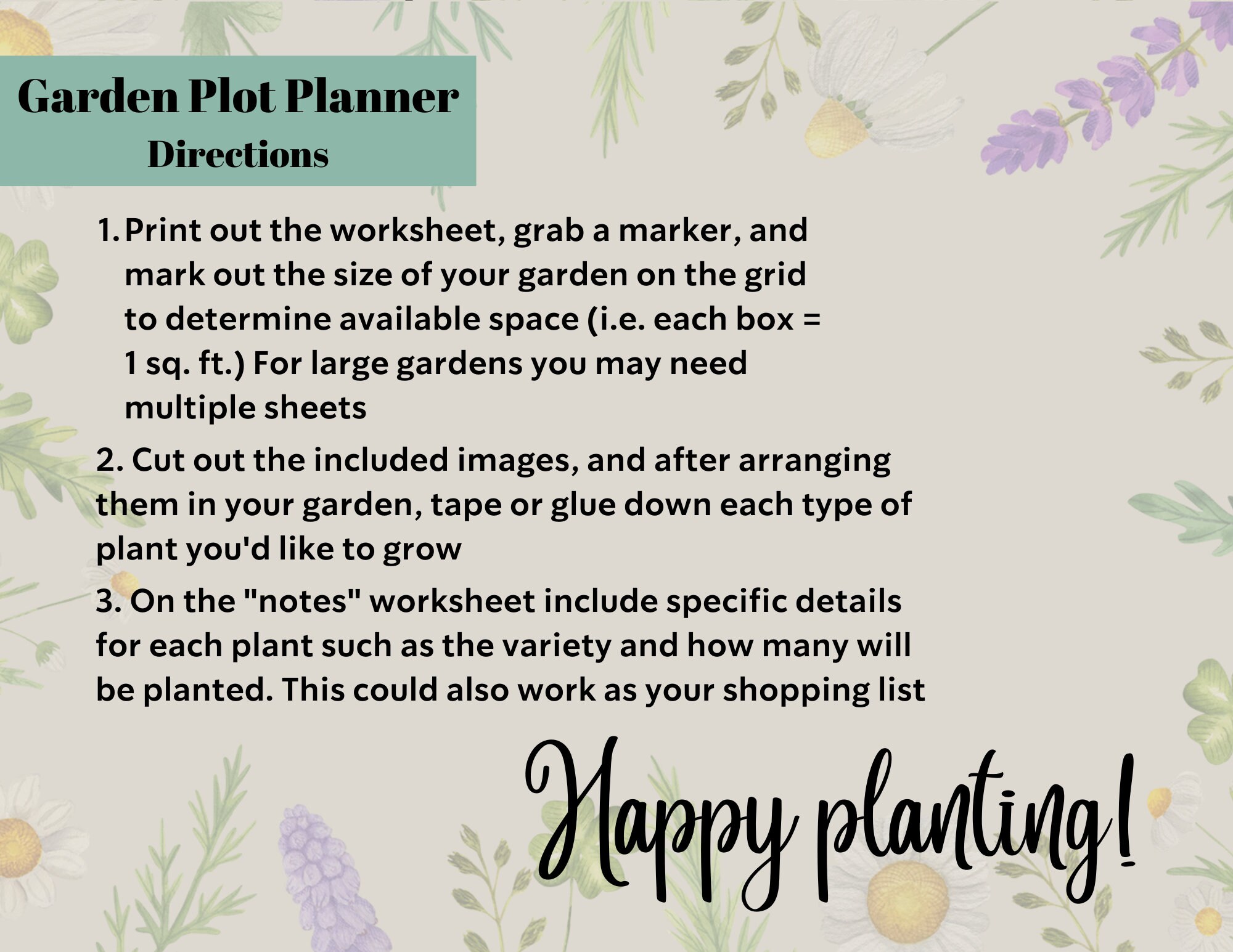 Garden Plot / Bed Planner Worksheet - Etsy
