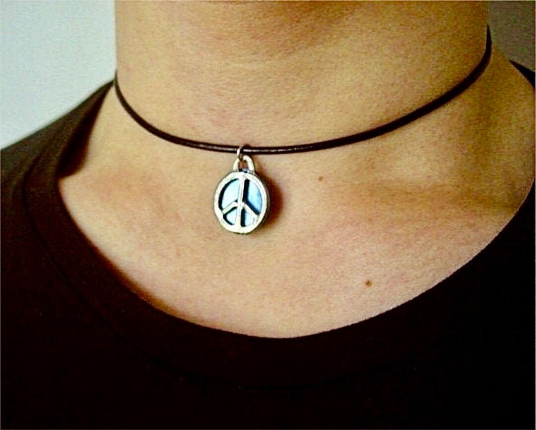 Peace Sign Choker, Peace Sign & Light Blue Shell Coin - Etsy