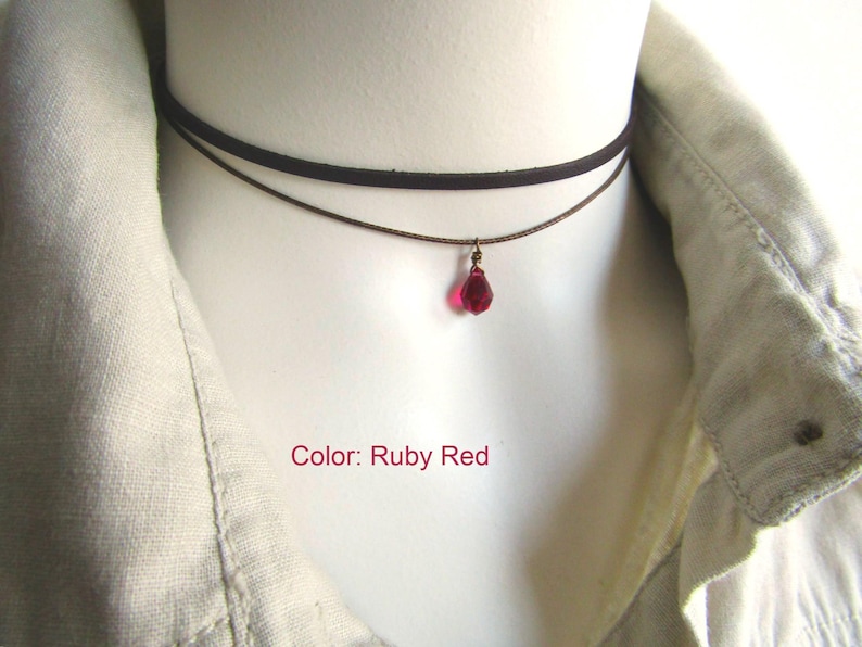 Faceted Teardrop Choker: Dark Brown Faux Suede Layered Necklace, Colors ...