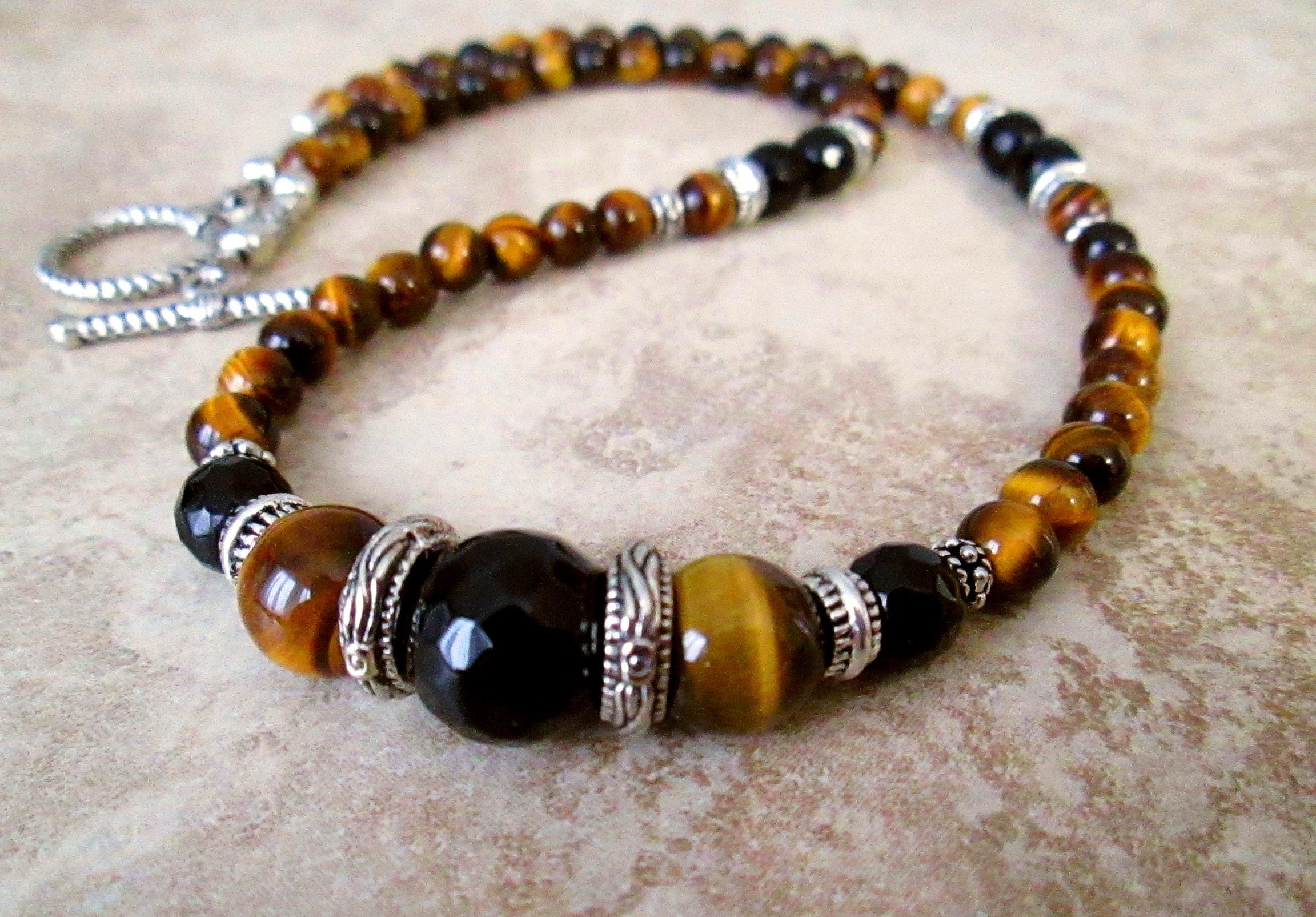 Mens Tiger Eye Necklace Mens Beaded Gemstone Necklace Gift - Etsy