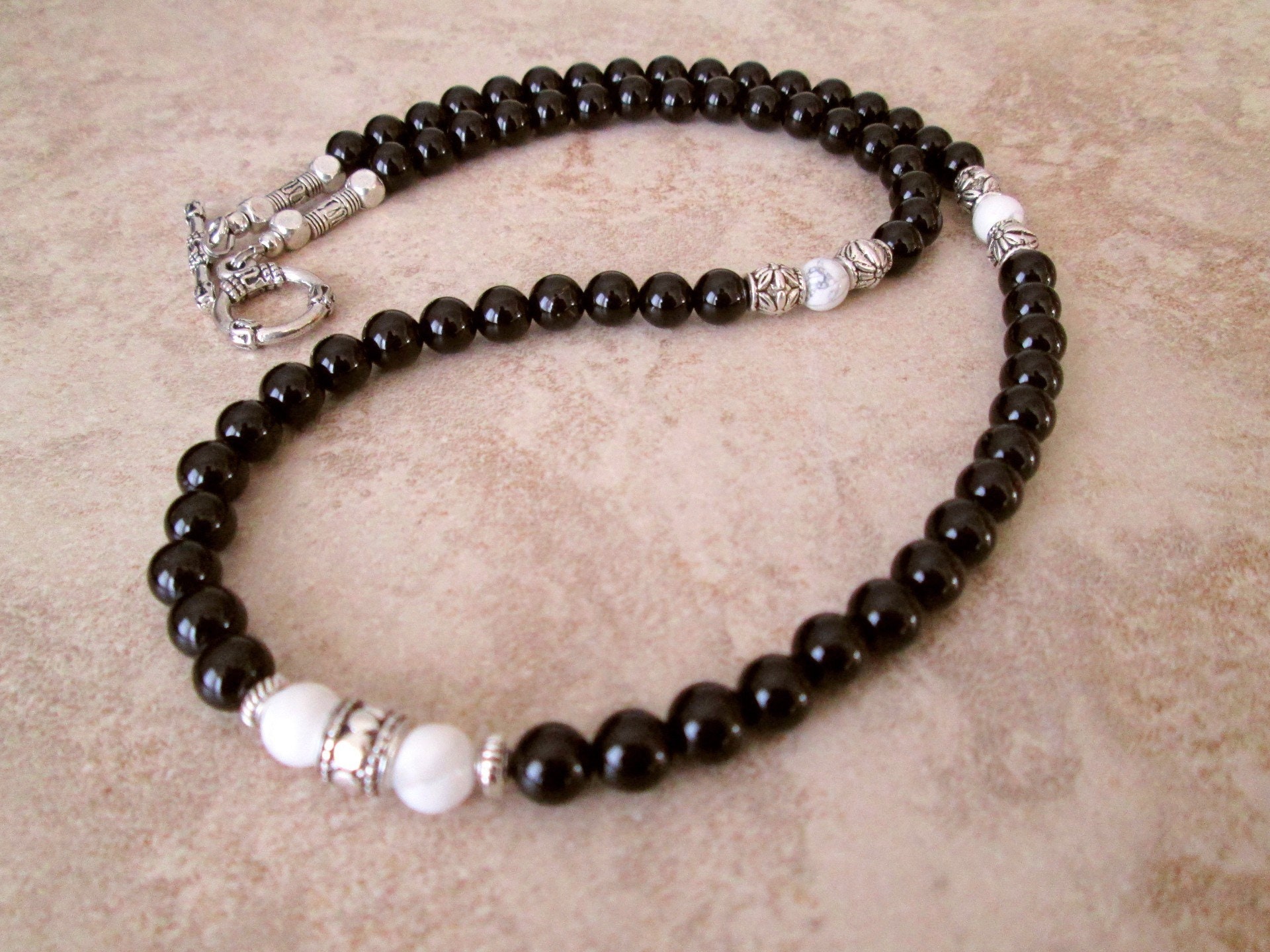 Mens Beaded Necklace Black Onyx White Howlite Mens Black Bead Necklace Mens Onyx Necklace Gift for him Etsy