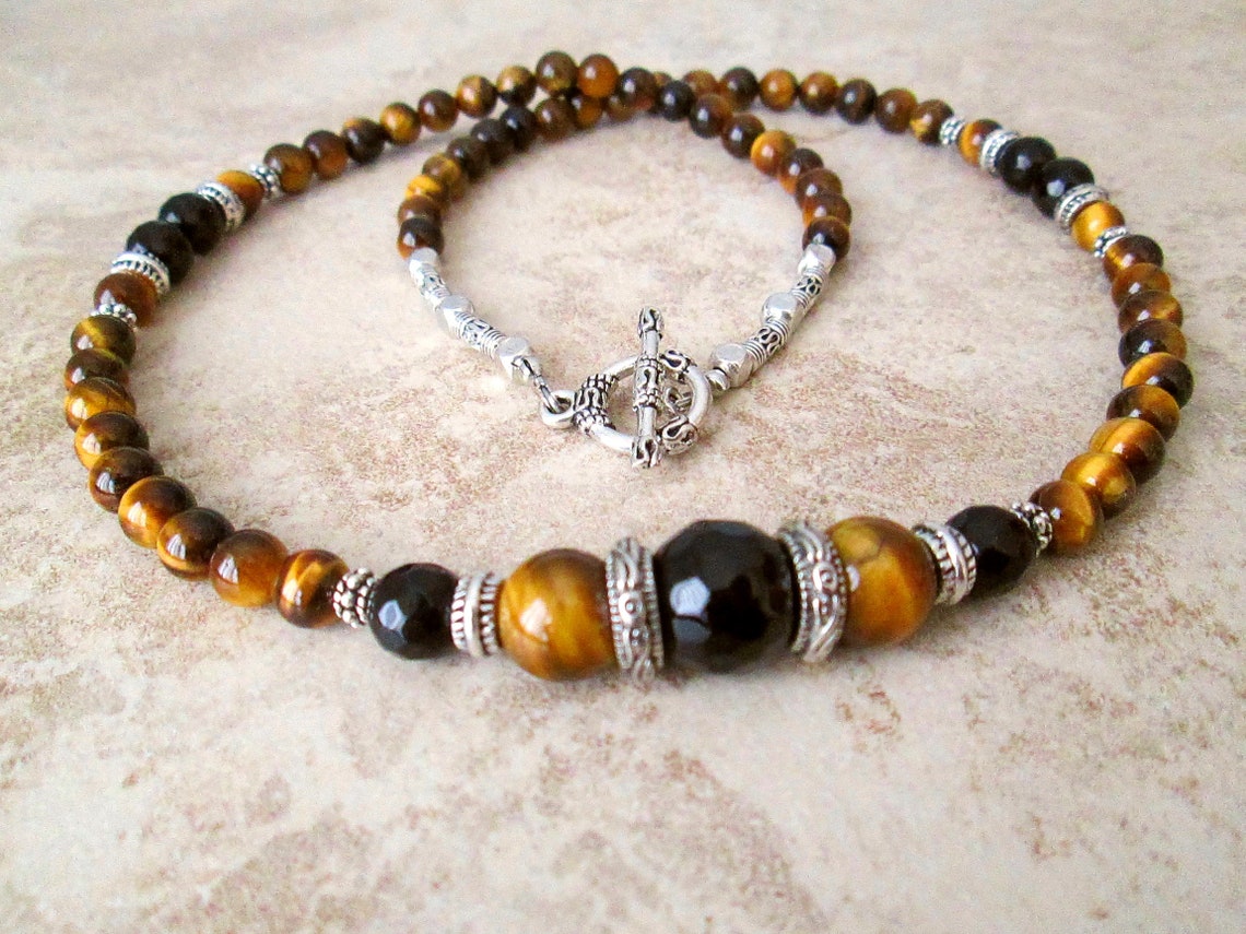 Mens Tiger Eye Necklace Mens Beaded Gemstone Necklace Gift - Etsy