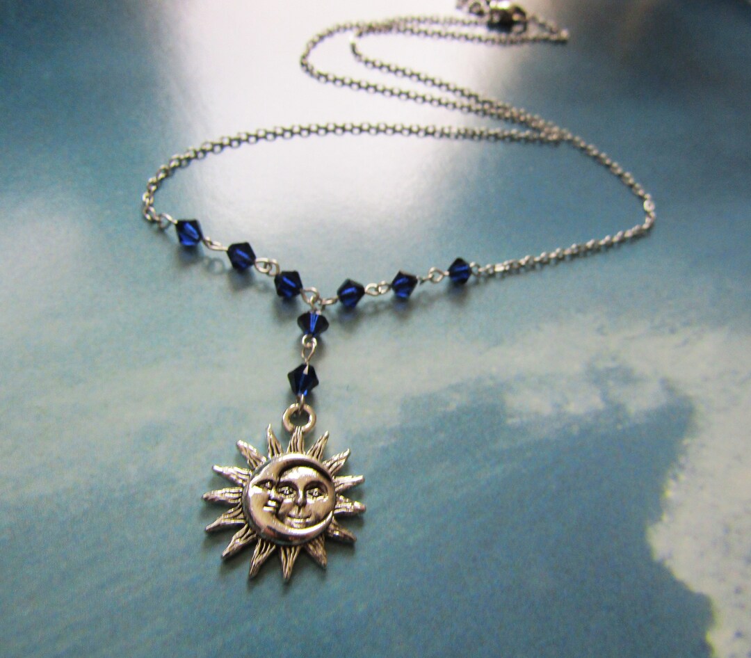 Silver Sun and Moon Pewter Charm & Swarovski Crystal Glass Indigo Y ...