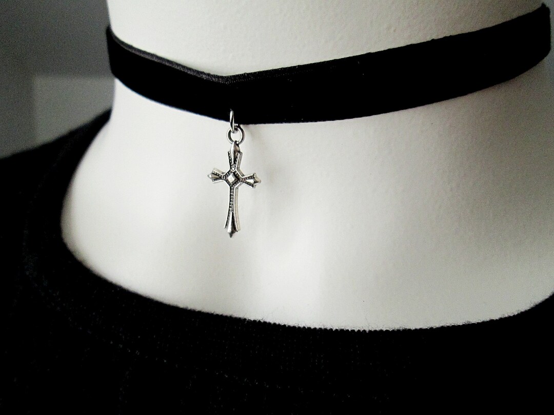Antique Silver Cross Choker Black Velvet Choker Velvet Cross - Etsy