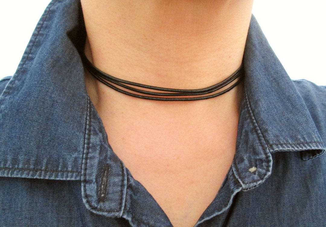 3 Layered Leather Choker, Triple Strand Leather Choker Neckalce - Etsy