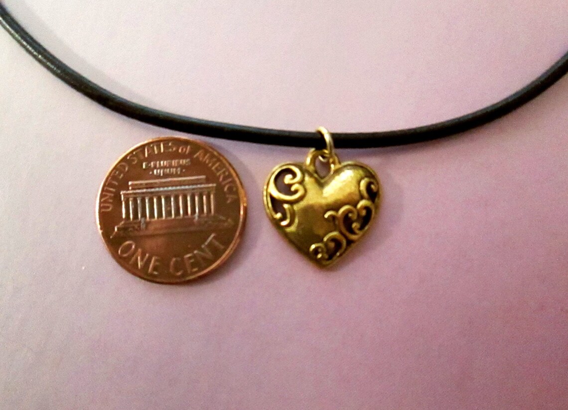Puffed Cut-out Heart Choker, Gold / Silver Heart Choker, Black Velvet ...