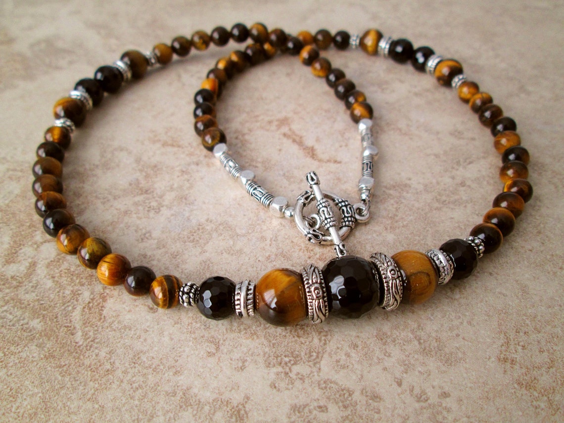 Mens Tiger Eye Necklace Mens Beaded Gemstone Necklace Gift | Etsy