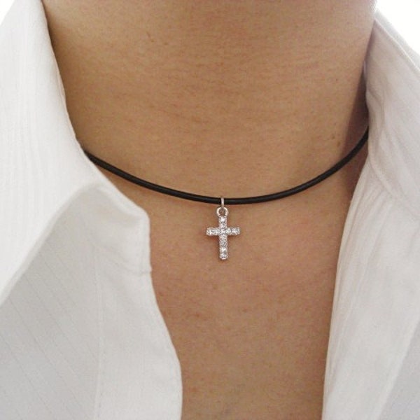 Rhinestone Choker With Cross - Etsy