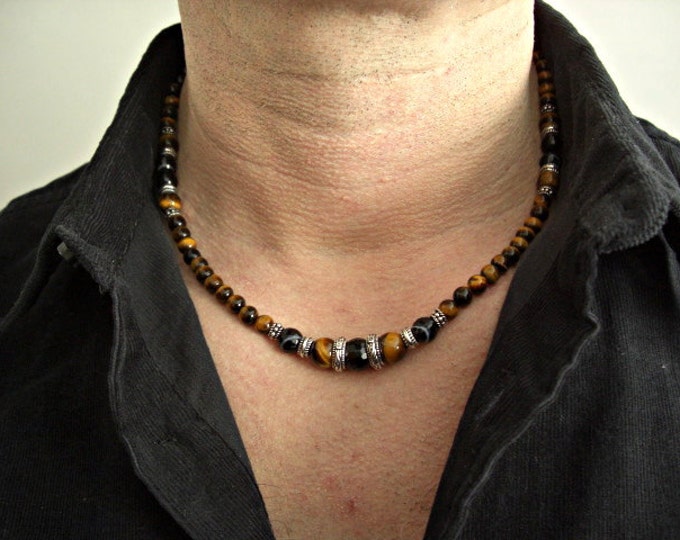 Mens Tiger Eye Necklace Mens Beaded Gemstone Necklace Gift - Etsy