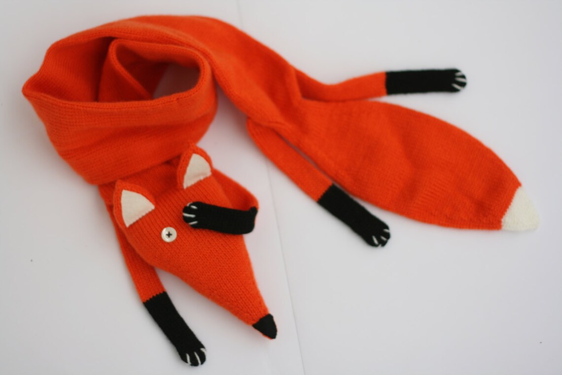 Red Fox Scarf - Children Knit Fox Scarf - Animal Scarf - Knitted Kids ...