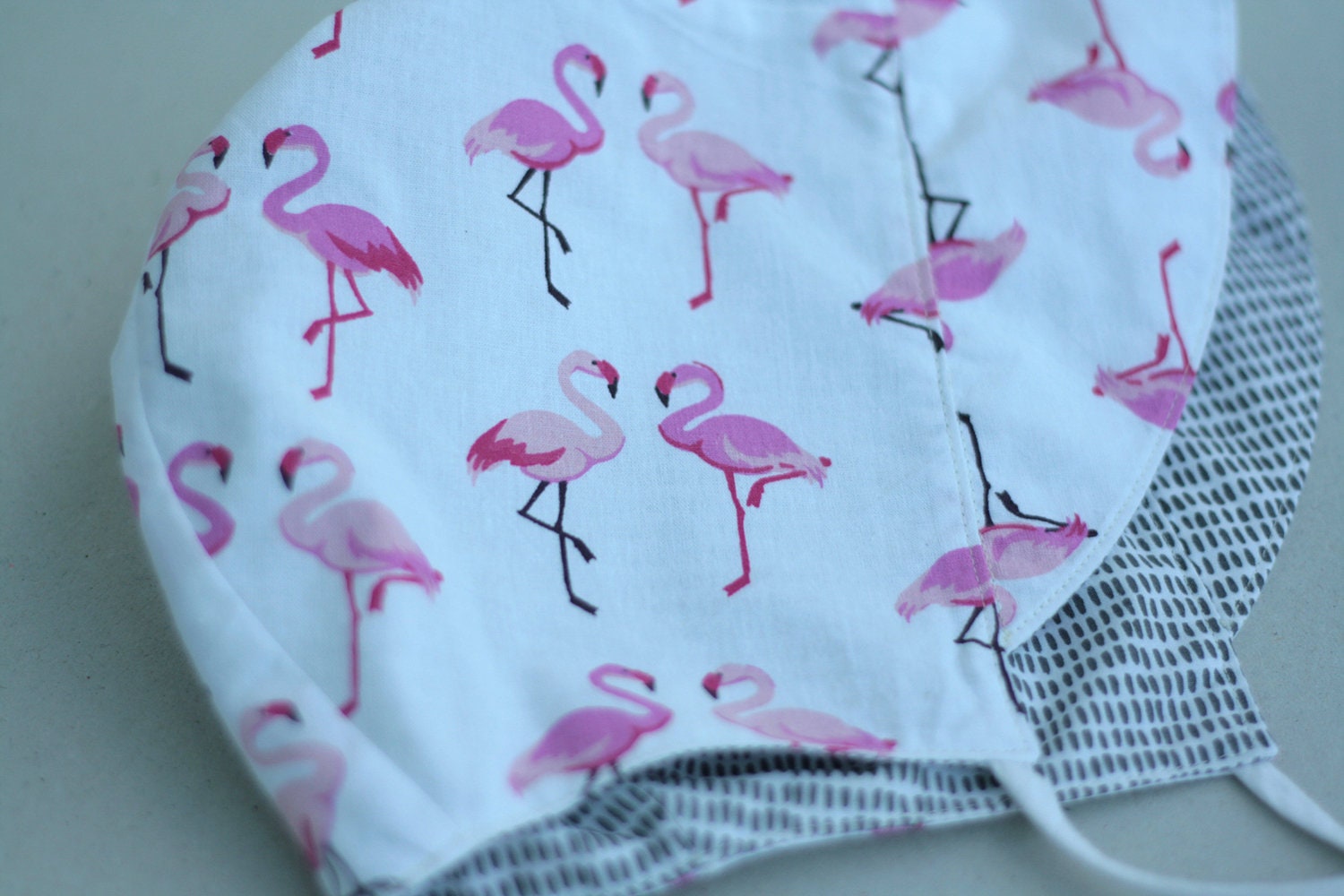 Cotton reversible baby bonnet with flamingo print and grey | Etsy