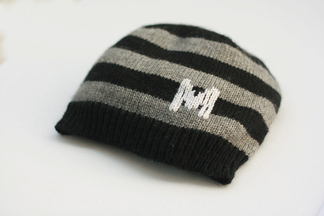 Simple Striped Kids Knit Hat - Initial Baby Hat - Customizible Children ...