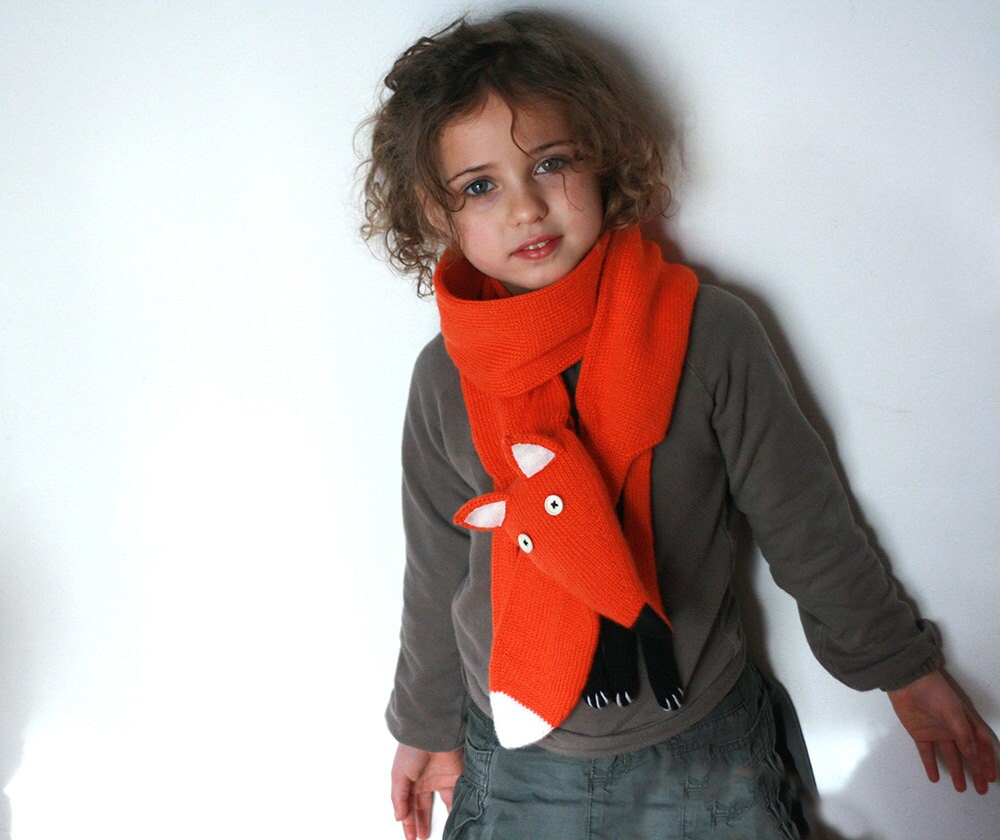 Red Fox Scarf - Children Knit Fox Scarf - Animal Scarf - Knitted Kids ...