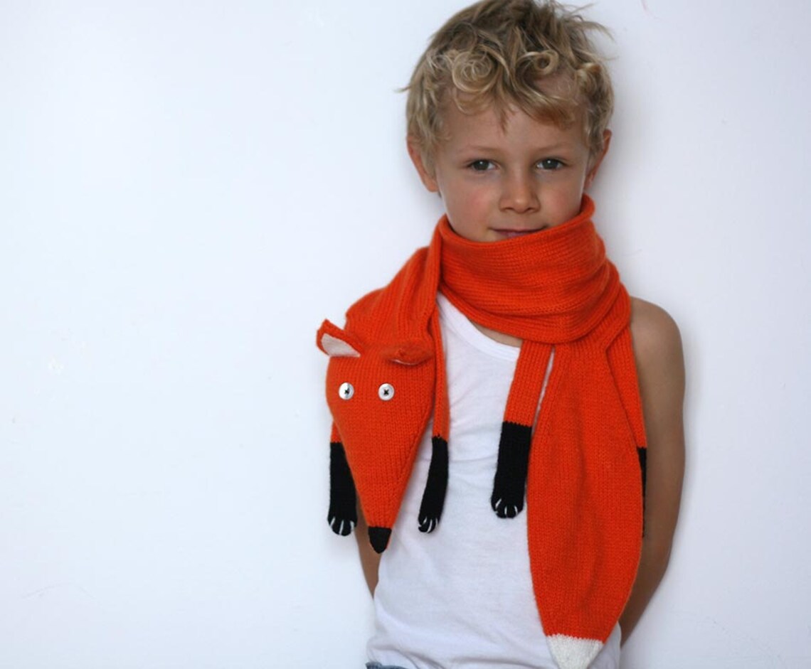 Fox Scarf - White Fox Scarf - Fox Knitted Scarf - Knitted Scarf - Kids ...