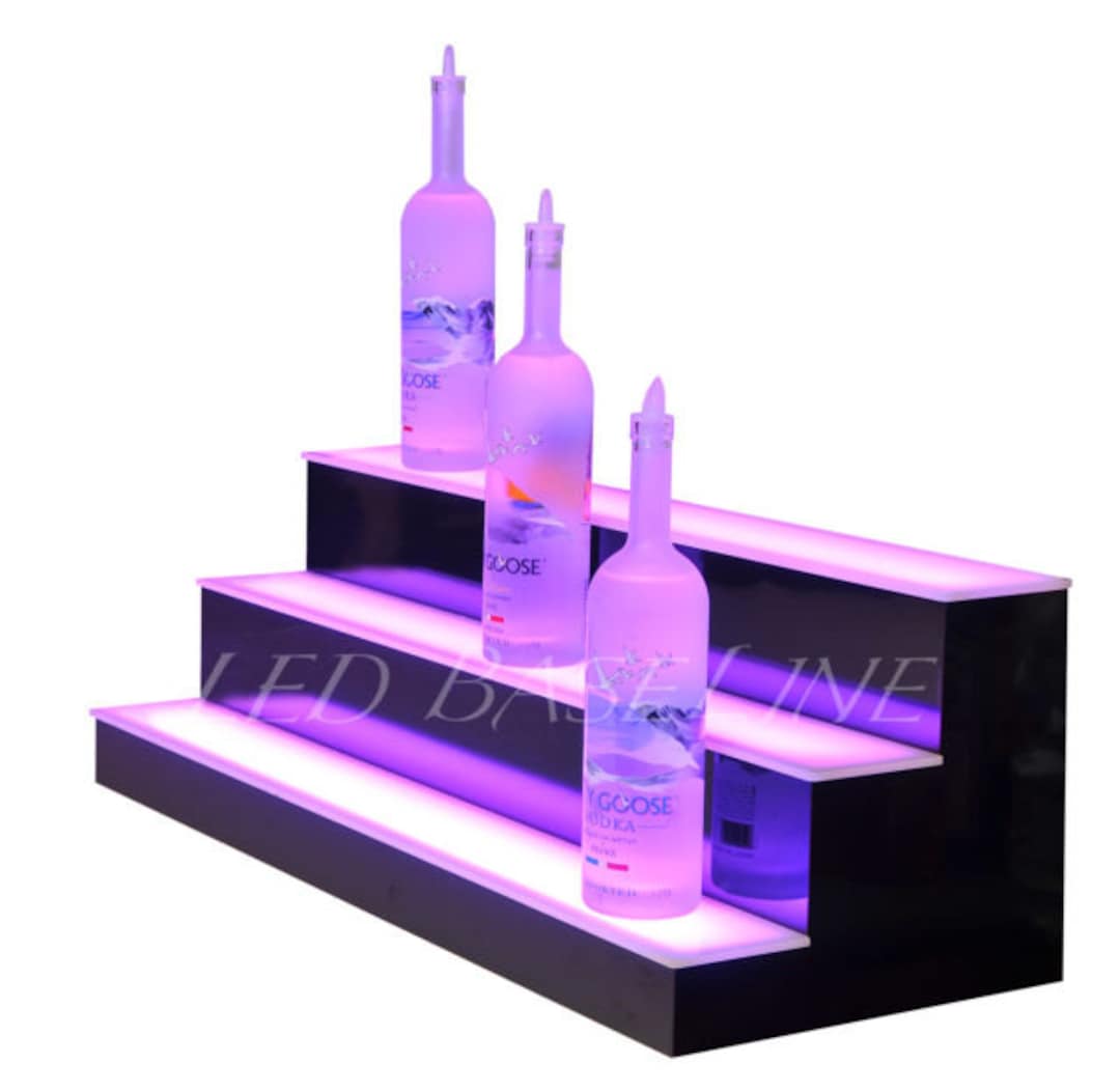 20" Lighted Led Bar Shelf Liquor Display Bottle Glorifier 3 Step - Etsy