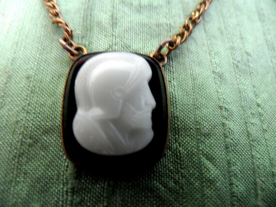 Cameo chain tie bar / vintage faux knight cameo tie c… - Gem