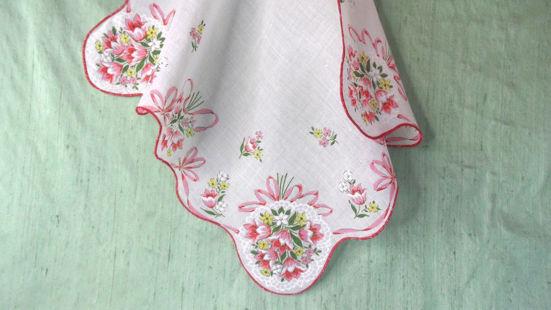 Shades of Pink Floral Bouquet Handkerchief / Vintage Cotton Hankie With ...