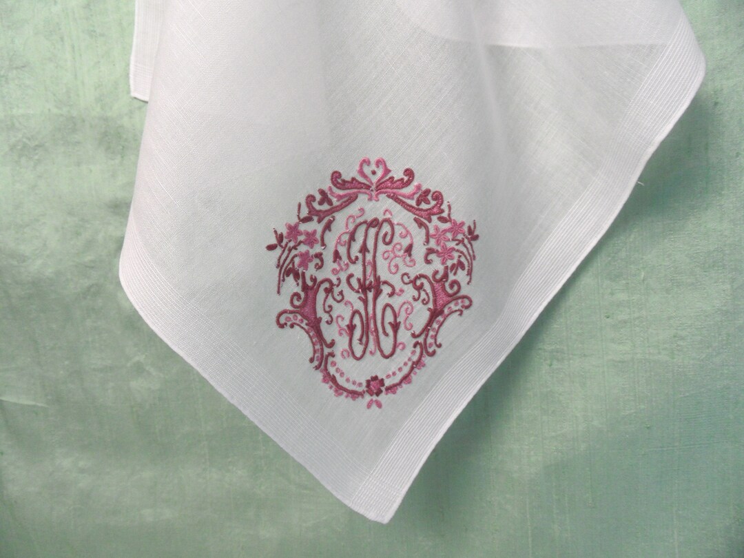 Monogram H Embroidered Handkerchief in Deep Purple / Vintage Hankie ...